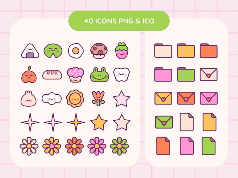 Cute Kawaii Desktop Icon Set | Windows & Mac | Wallpaper | Folder Icons ...