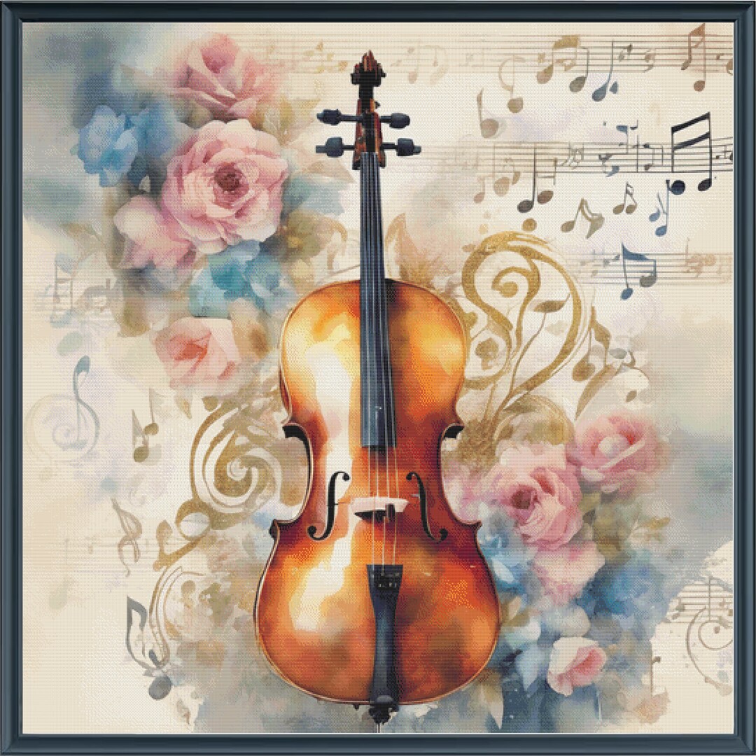 Full Coverage Counted Cross Stitch Pattern Musical Instrument Cello ...