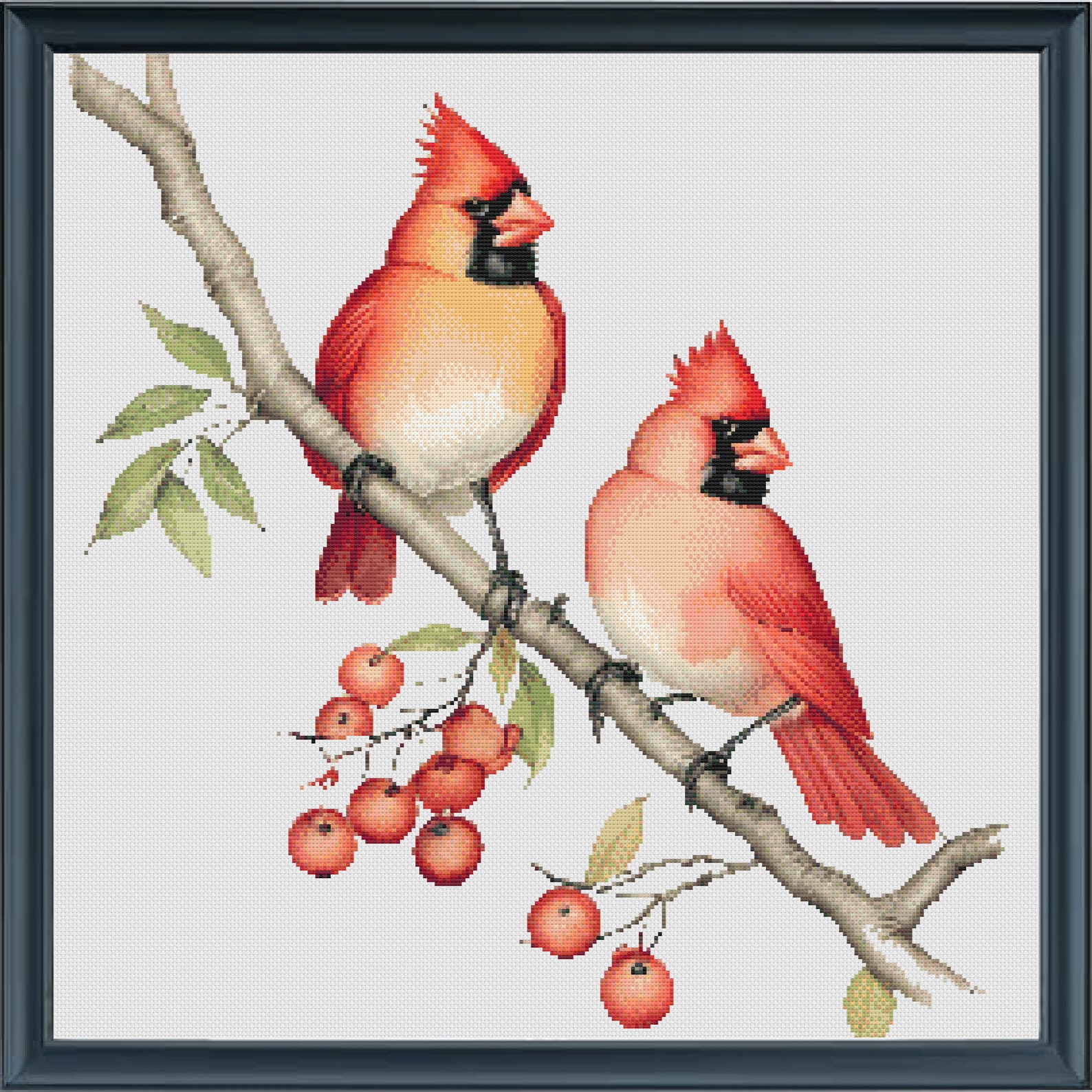 Red Cardinals Bird on a Branch Counted Cross Stitch Pattern /instant ...