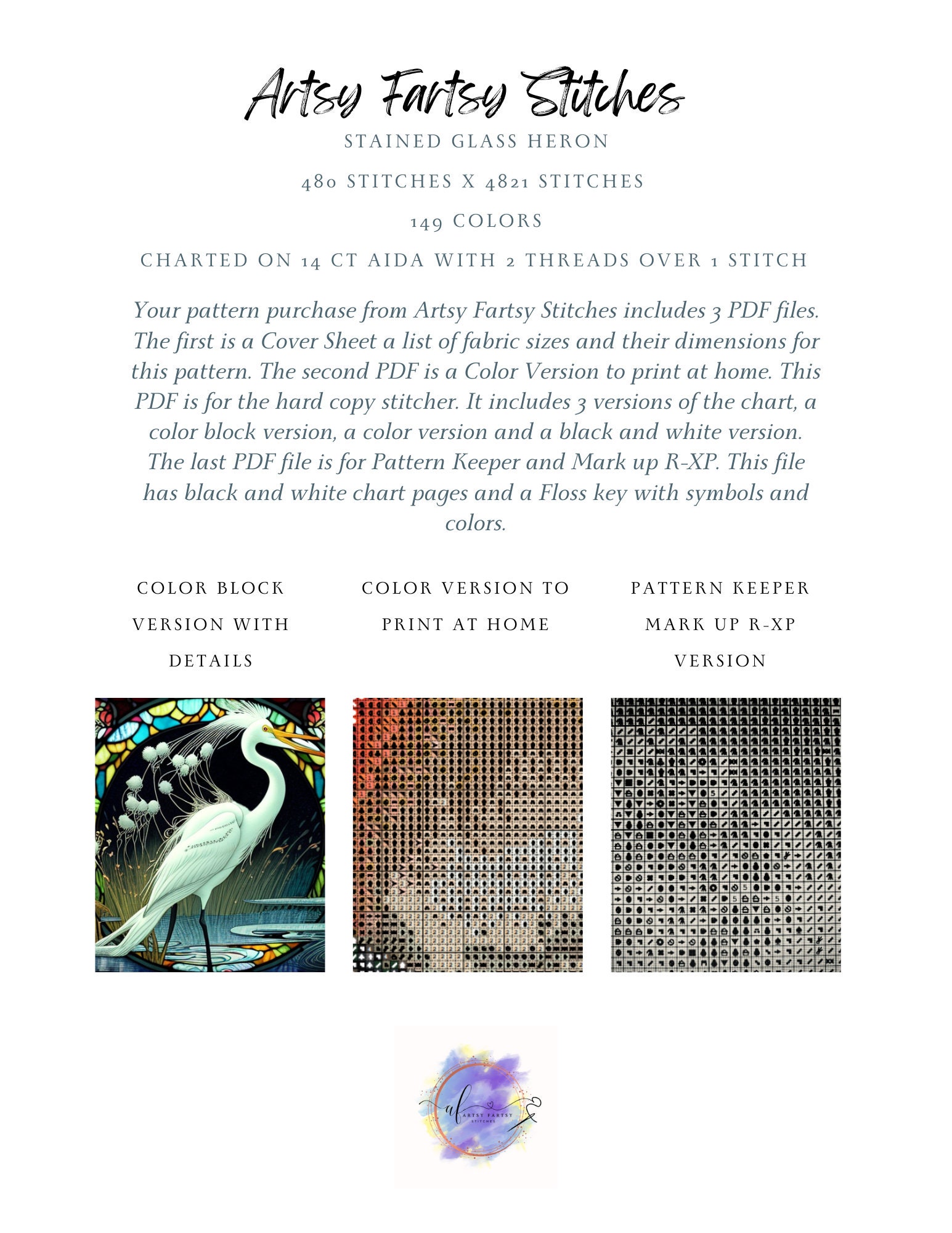 Stained Glass Heron Full Coverage Counted Cross Stitch Pattern /instant ...