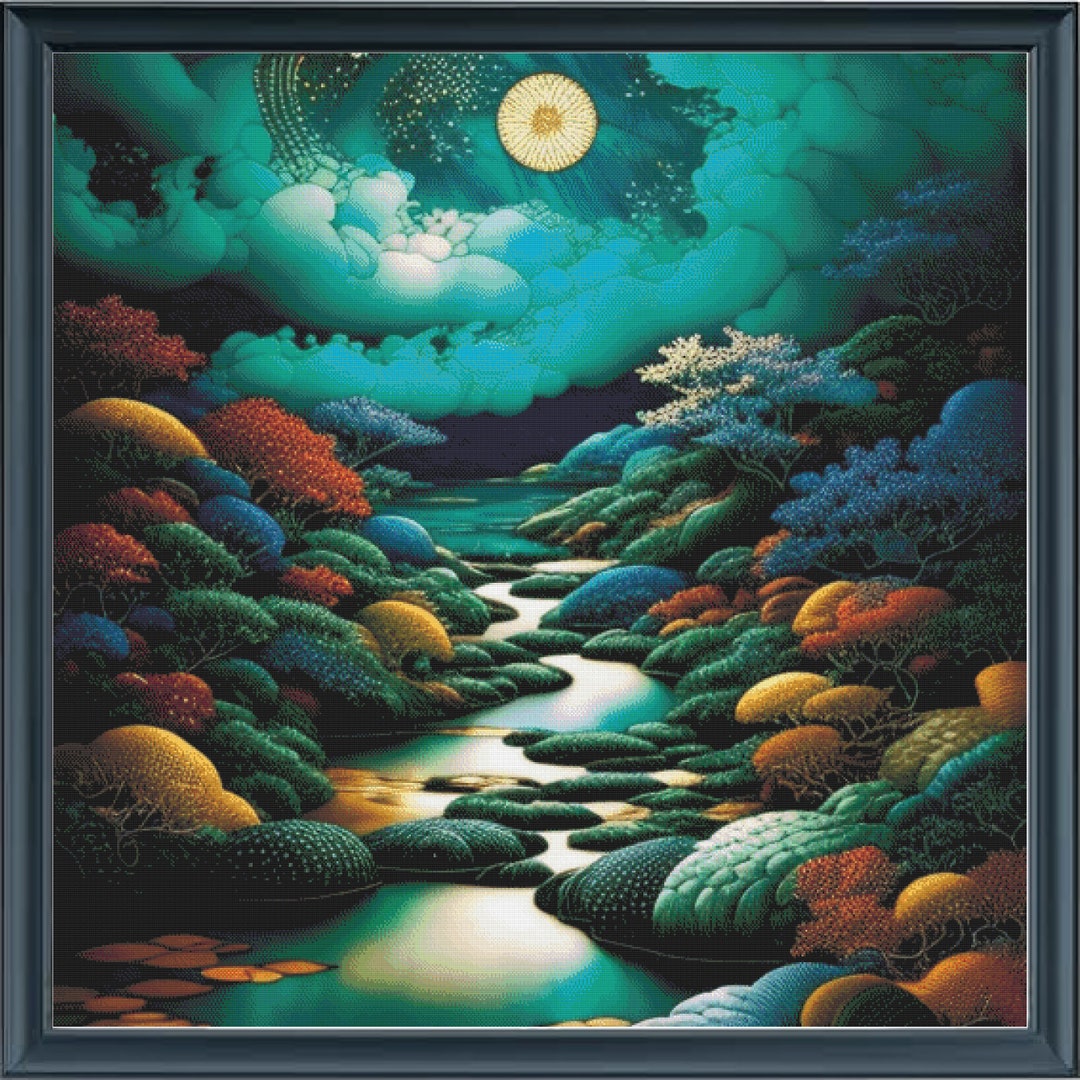 Full Coverage Counted Cross Stitch Pattern Colorful River Instant ...