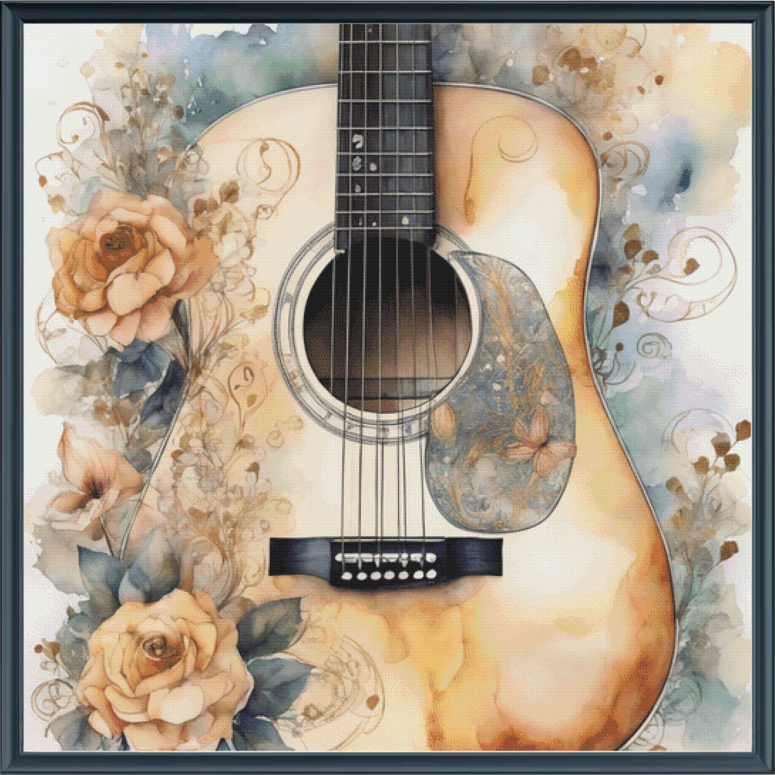 Full Coverage Counted Cross Stitch Pattern Musical Acoustic Guitar ...