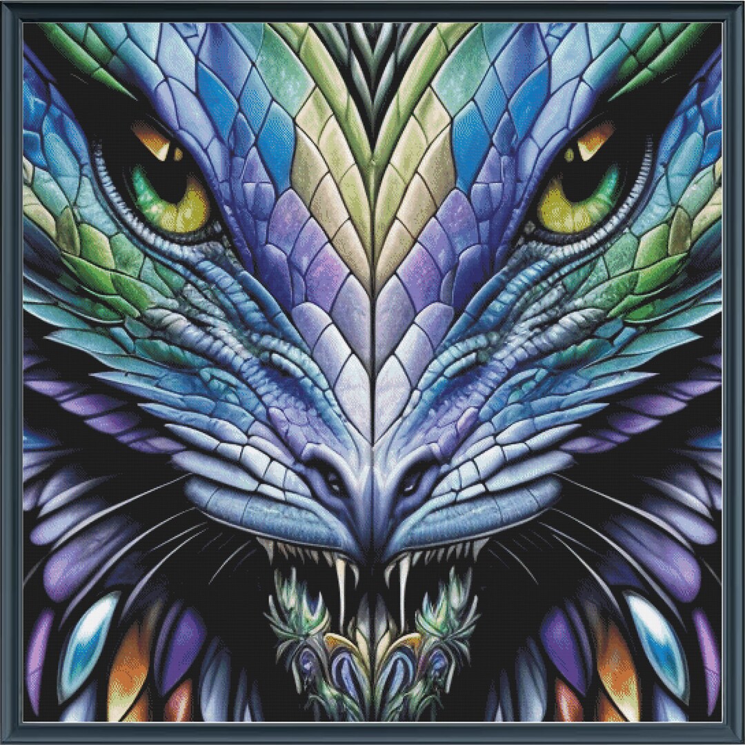 Full Coverage Counted Cross Stitch Pattern Fierce Rainbow DRAGON ...