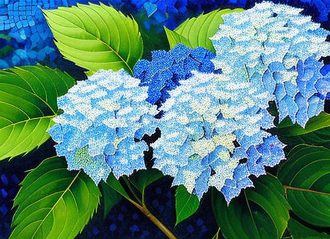 Blue Hydrangea Bush Full Coverage Counted Cross Stitch Pattern Instant ...