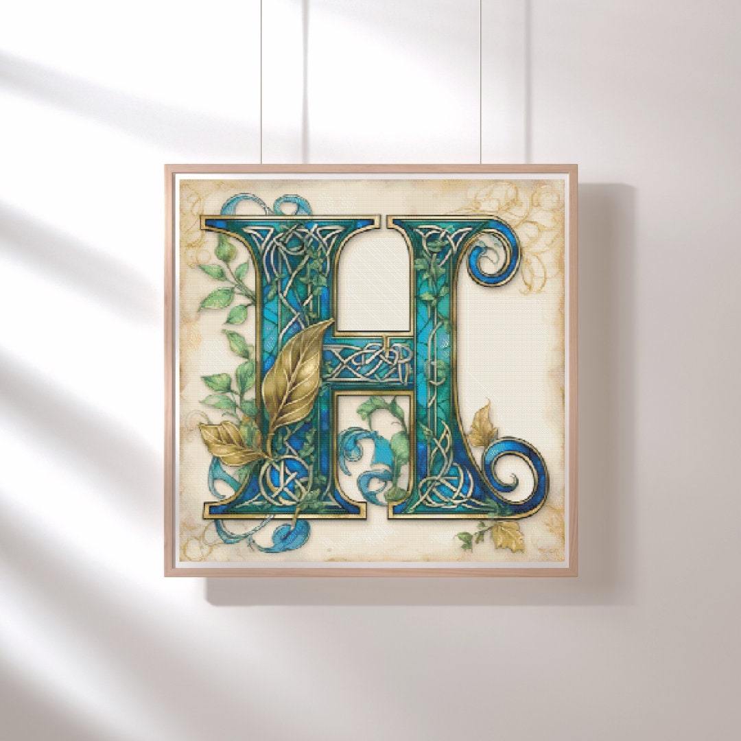 Full Coverage Counted Cross Stitch Pattern Letter H Celtic Stylish ...