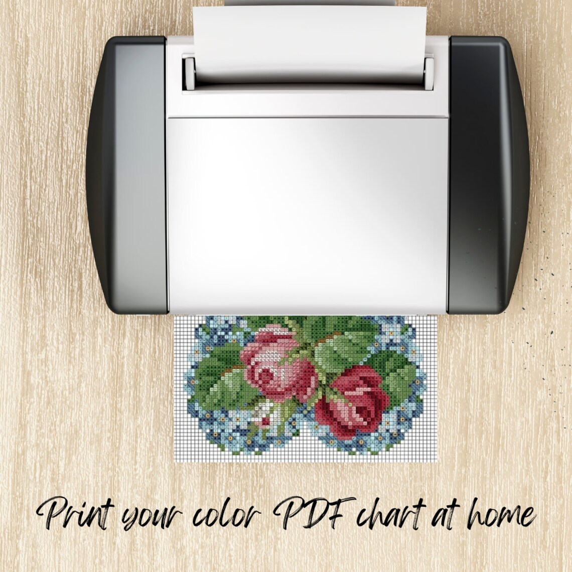 Large Full Coverage Cross Stitch Pattern Blooming Pink Rose / Instant ...