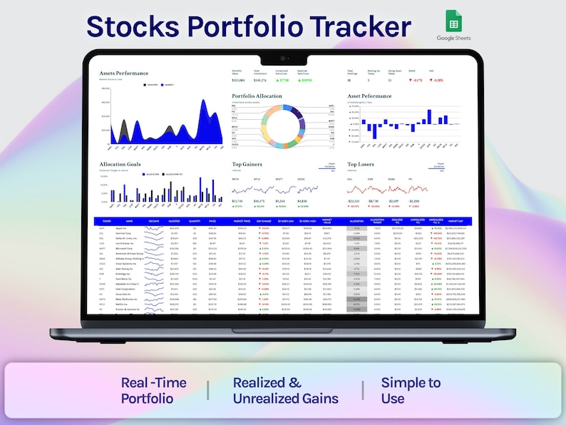 Stock Portfolio Tracker Investment Trading Journal Spreadsheet Google ...