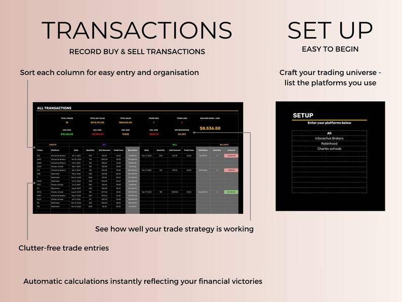 Easy Stocks Tracker Stock Trading Journal Spreadsheet Google Sheets ...