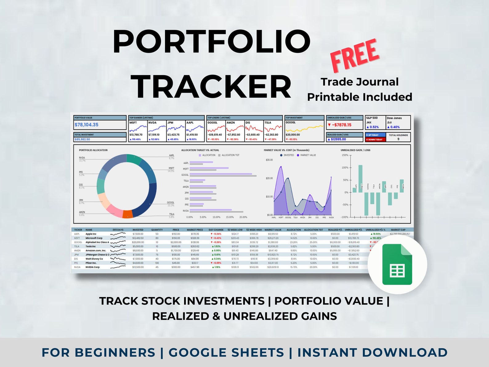Stock Trading Journal Google Sheet | Investment Portfolio Tracker ...