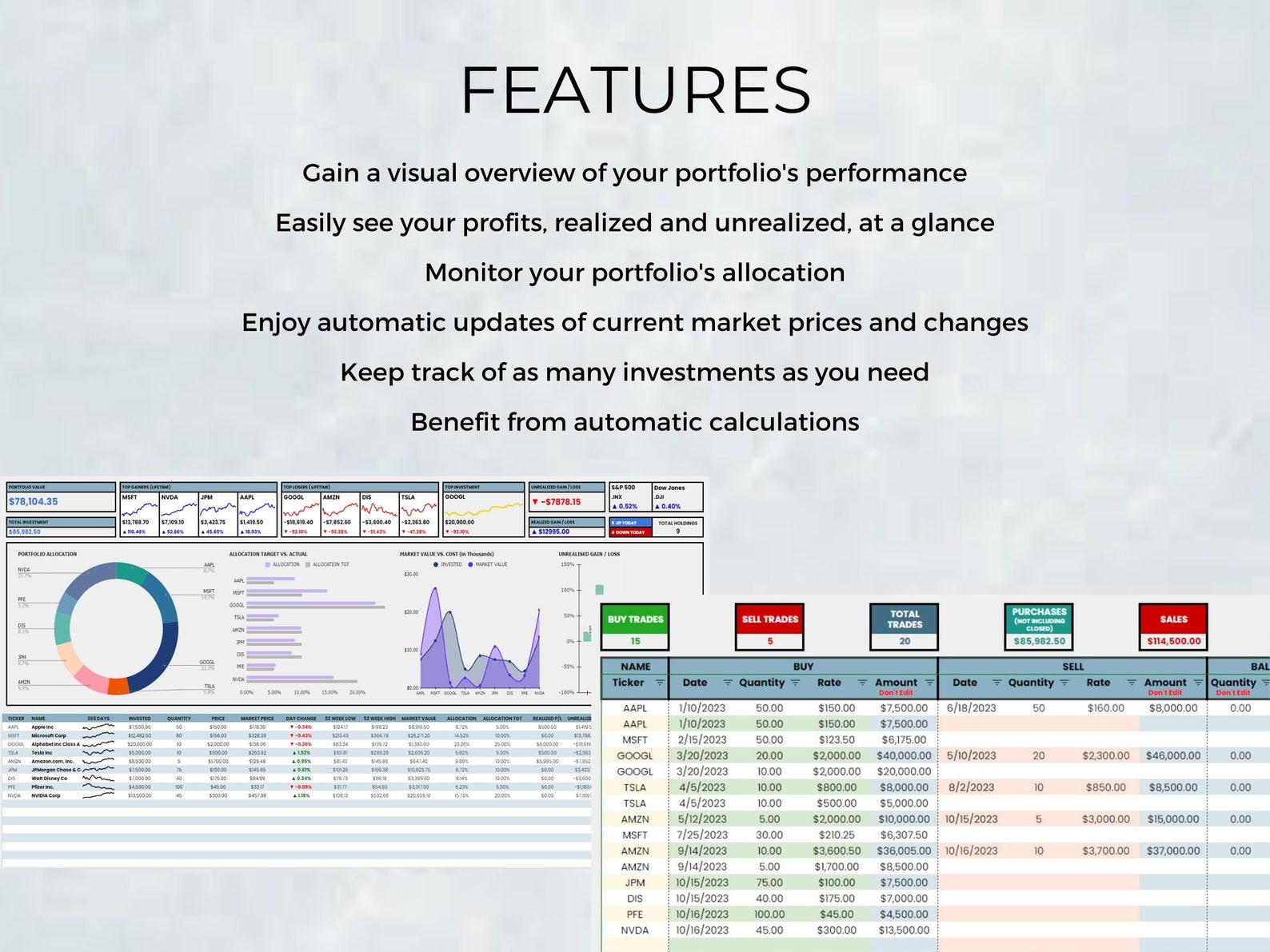 Stock Trading Journal Google Sheet | Investment Portfolio Tracker ...