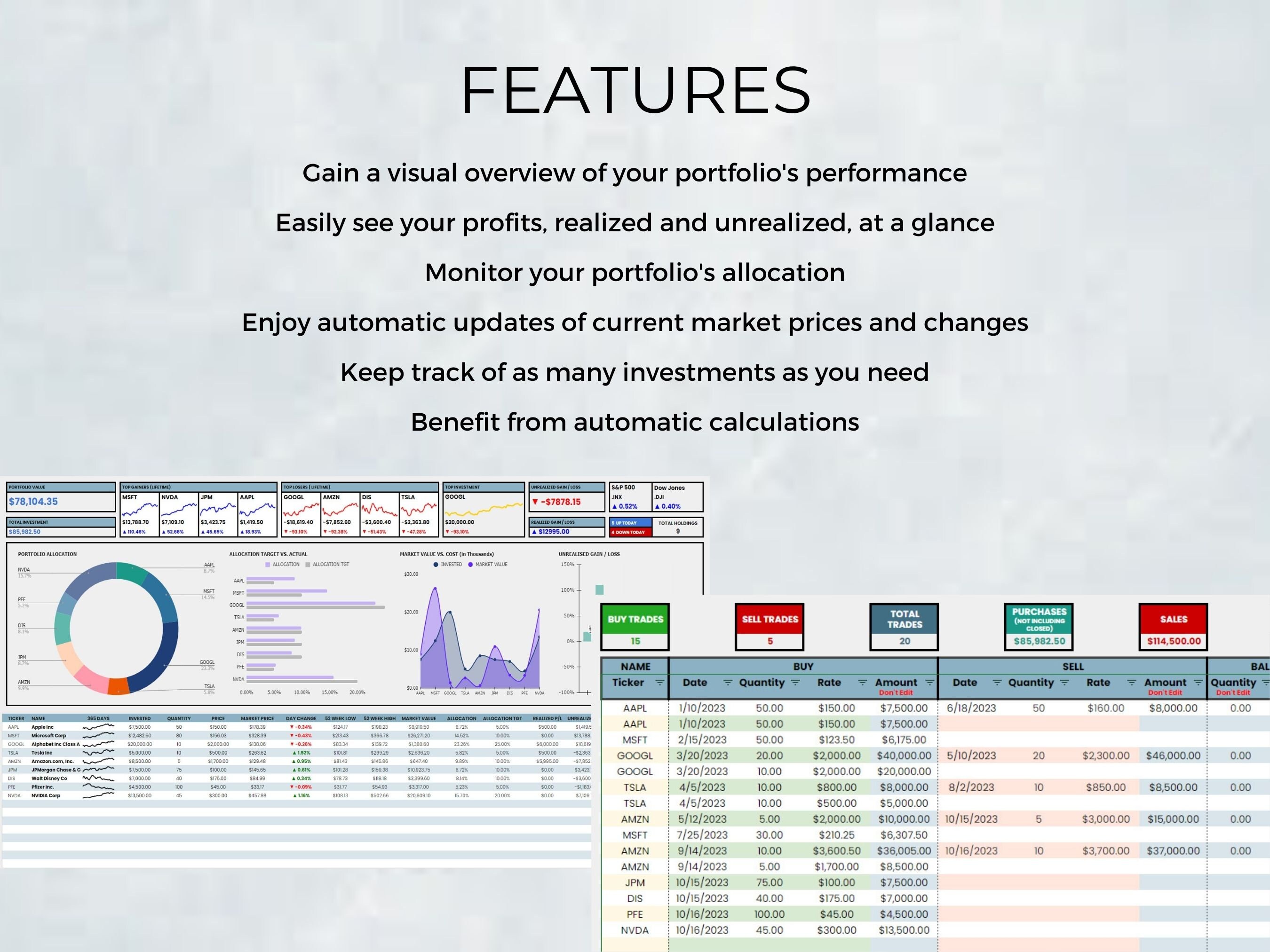 Investment Portfolio Tracker Stock Trading Journal Spreadsheet Google ...
