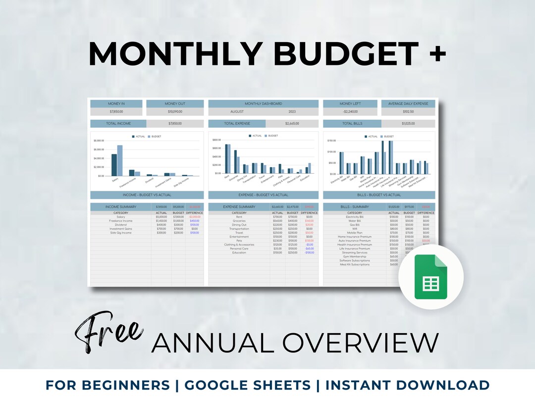 Monthly Budget Spreadsheet Google Sheets Budget Planner - Etsy