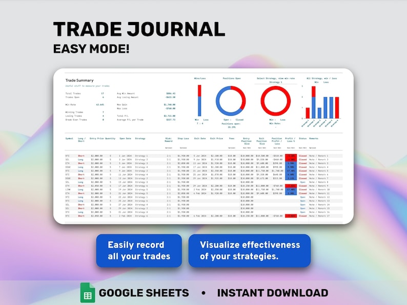 Trading Journal Spreadsheet Google Sheets Personal Finance Stock Market Financial Planner ...