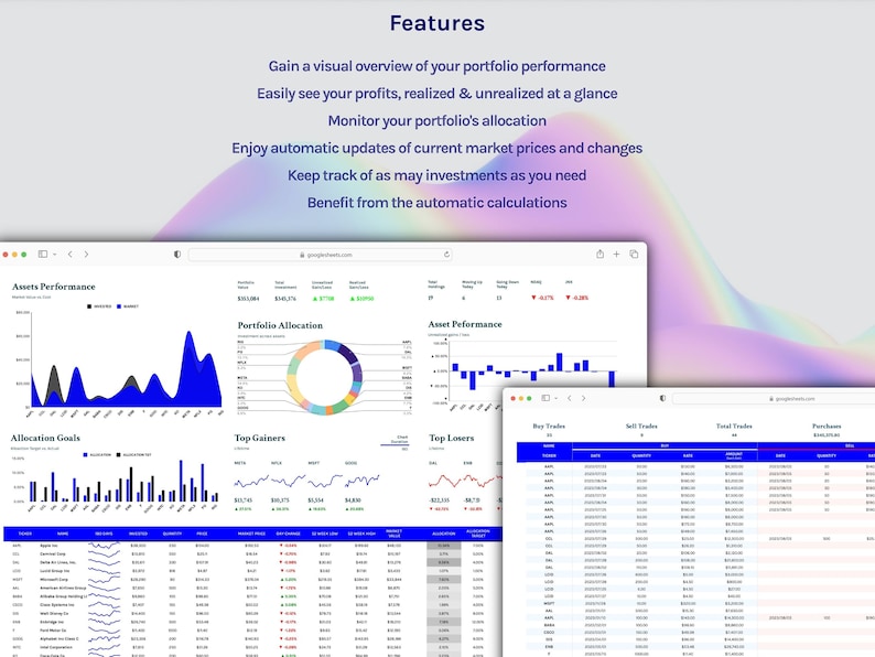 Stock Portfolio Tracker Investment Trading Journal Spreadsheet Google ...