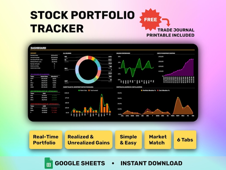 Easy Stocks Tracker Stock Trading Journal Spreadsheet Google Sheets ...