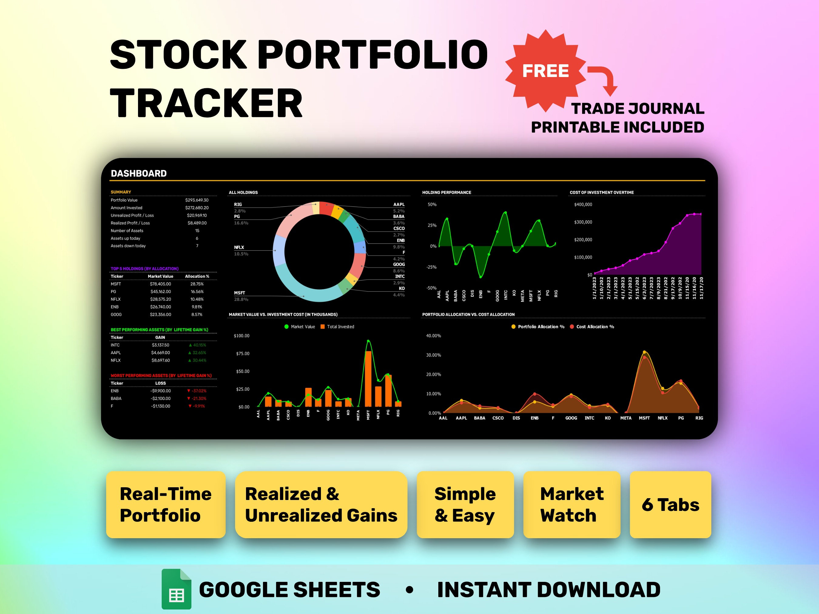 Easy Stocks Tracker Stock Trading Journal Spreadsheet Google Sheets ...