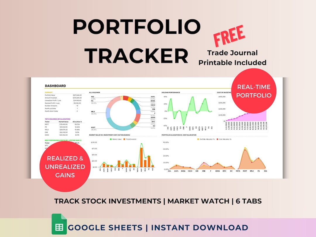 Investment Portfolio Tracker Stock Trading Journal Spreadsheet Google ...