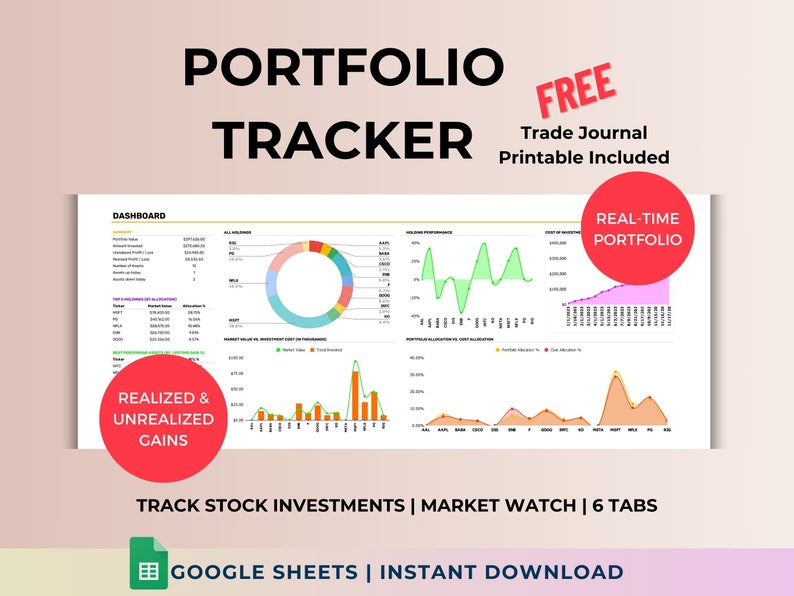 Stock Portfolio Tracker: Trading Journal Google Sheets (digital ...