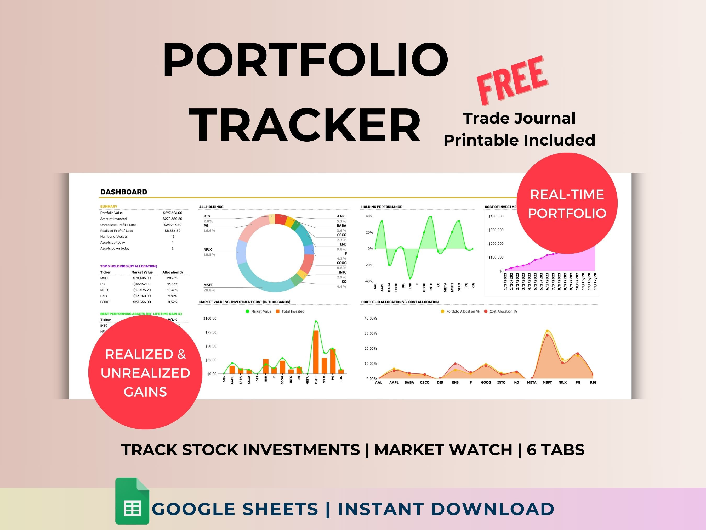 Investment Portfolio Tracker Stock Trading Journal Spreadsheet Google ...