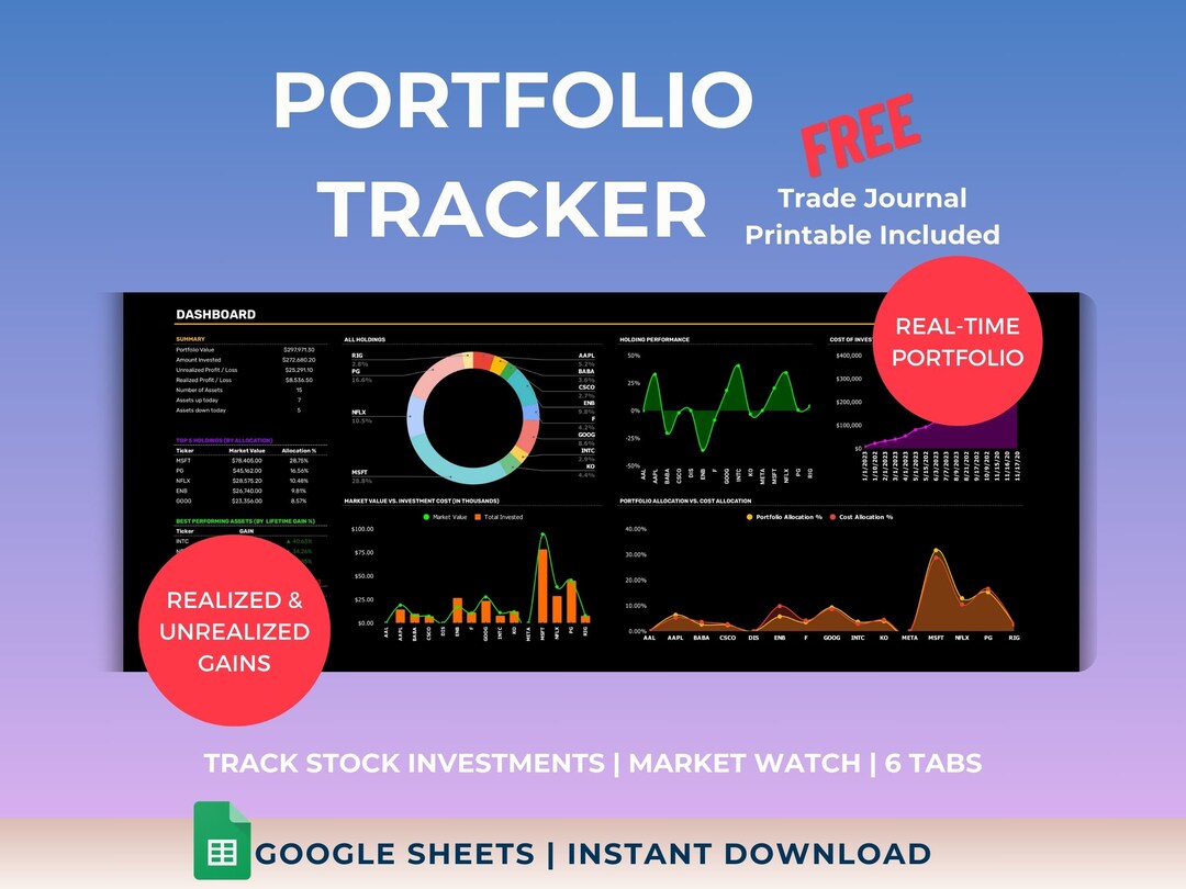 Investment Portfolio Tracker Stock Trading Journal Spreadsheet Google ...