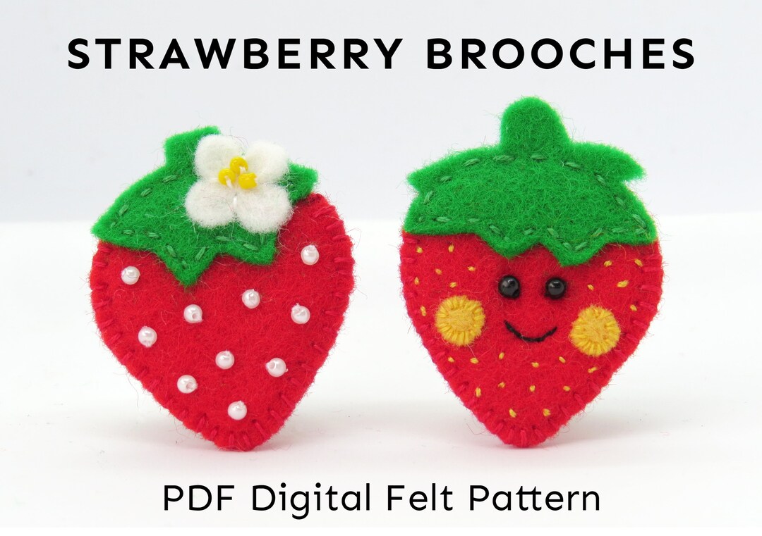 Strawberry Brooch Felt Pattern, Digital PDF Instant Download, Fruit ...