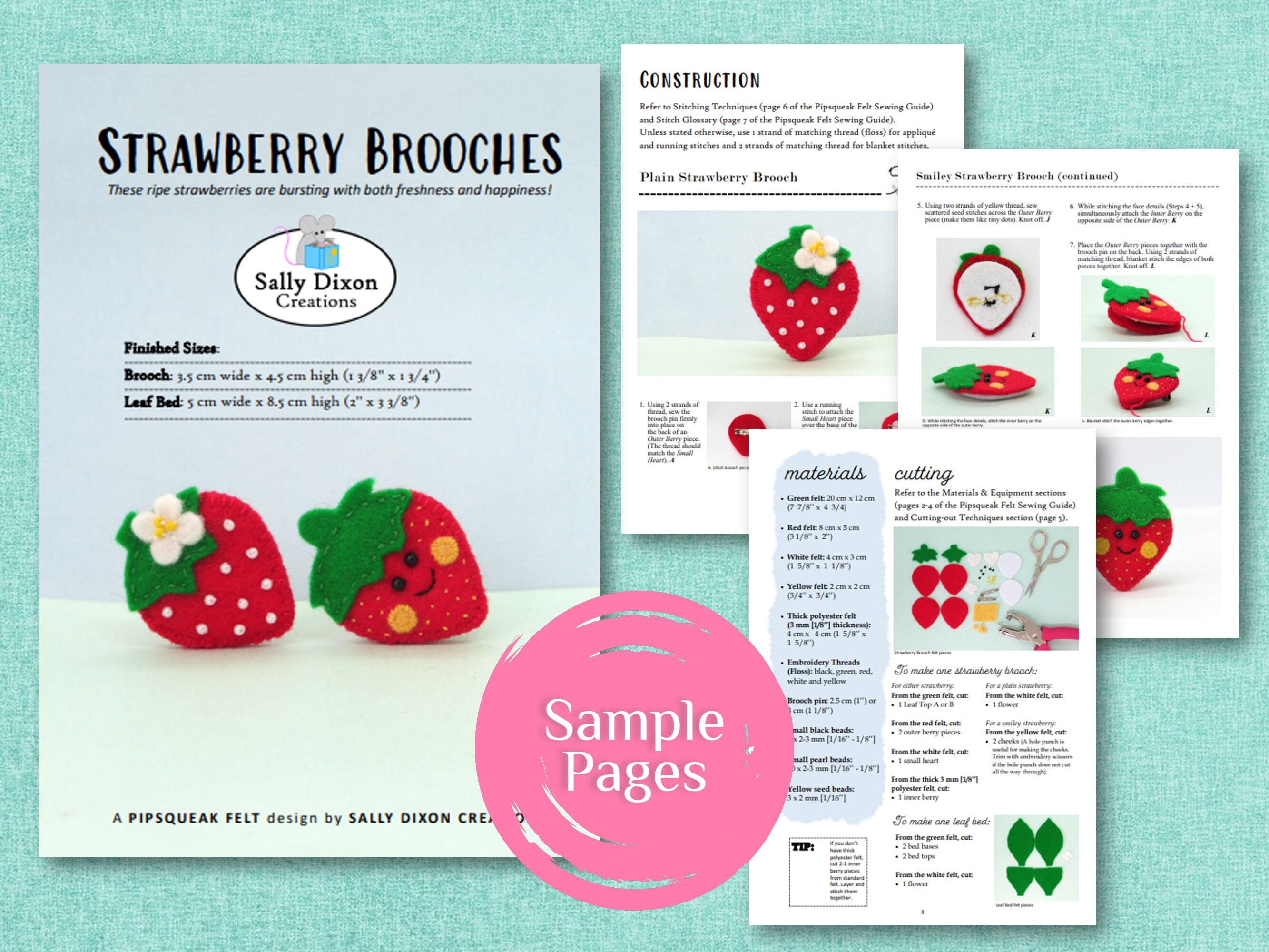 Strawberry Brooch Felt Pattern, Digital PDF Instant Download, Fruit ...