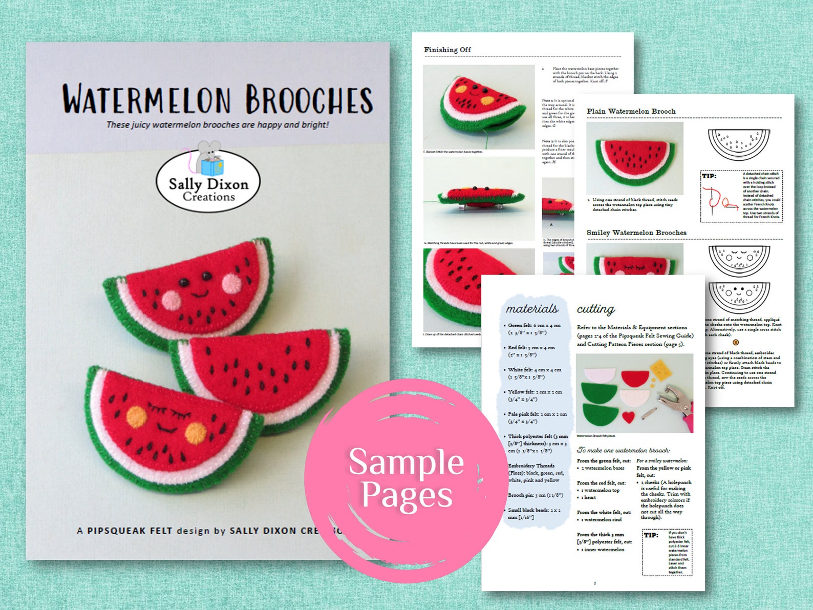 Felt Watermelon Brooch Sewing Pattern: Fruit Pin (digital PDF Download ...