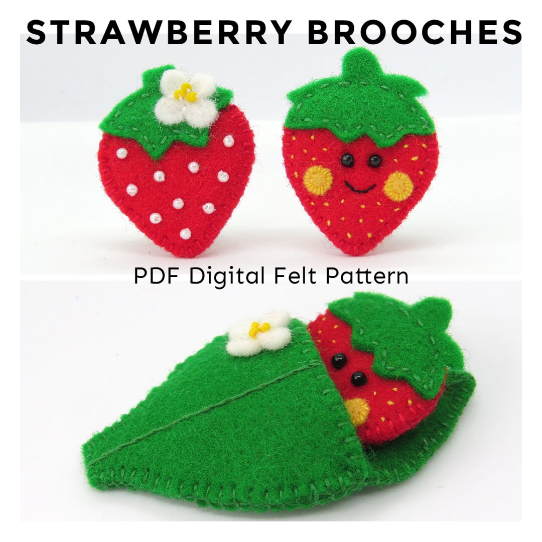 Strawberry Brooch Felt Pattern, Digital PDF Instant Download, Fruit ...