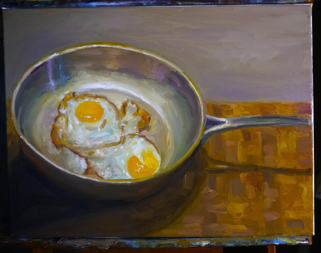 Original Oil Painting of EGGS in a Pan Still Life, 24in X 18in ...