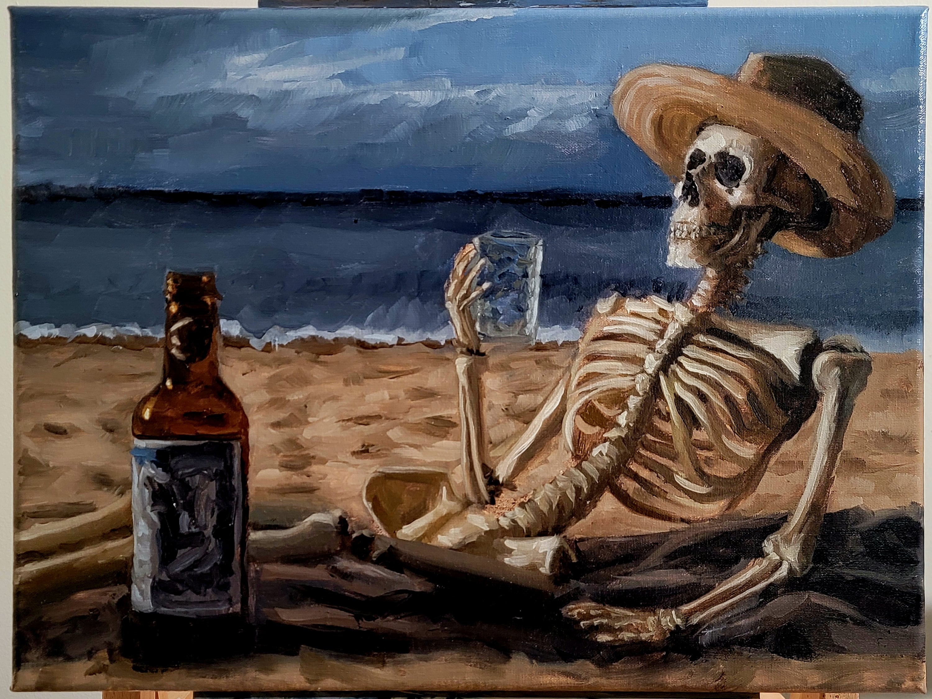 Original Oil Painting of a Skeleton Sunbathing on the Beach - Etsy