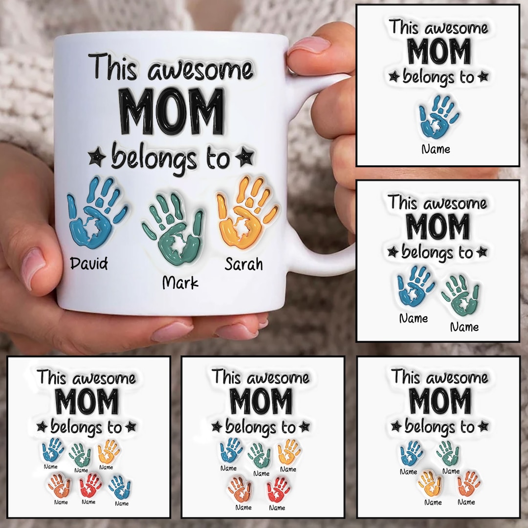 Custom up to 6 Kids Handprint 3D Inflated Mug Wrap, Mama 11oz Mug ...
