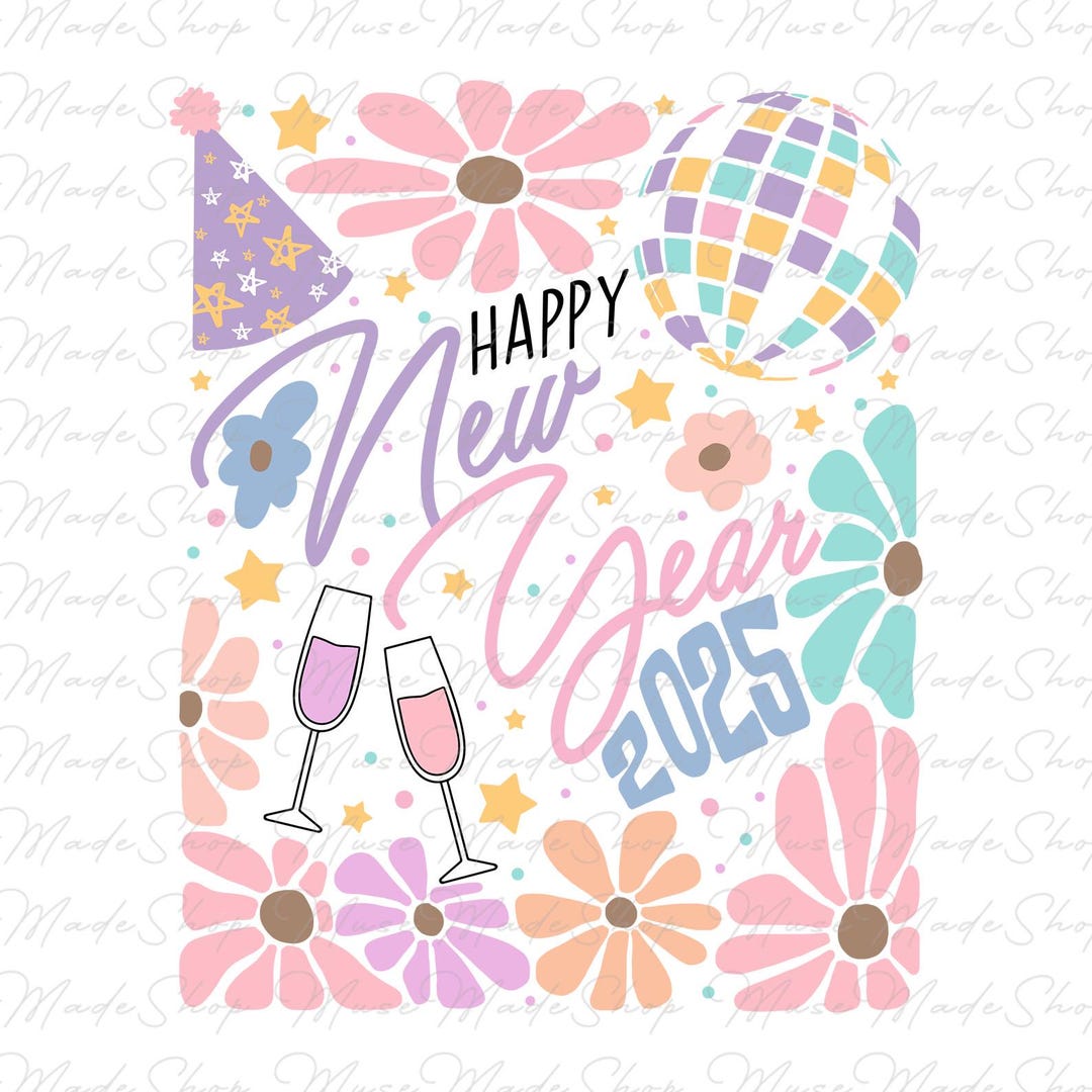 Happy New Year 2025 Png, New Year 2025 Png, Pastel New Year Png, Retro ...