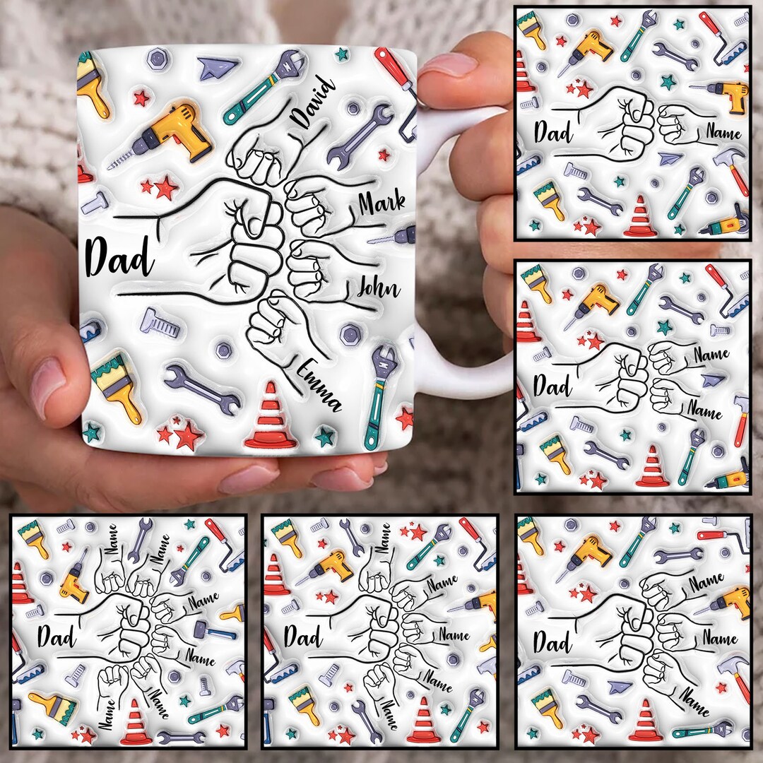 Dad 3D Inflated Mug Wrap, Custom Dad Fist Bump 11oz Mug Template, Dad ...