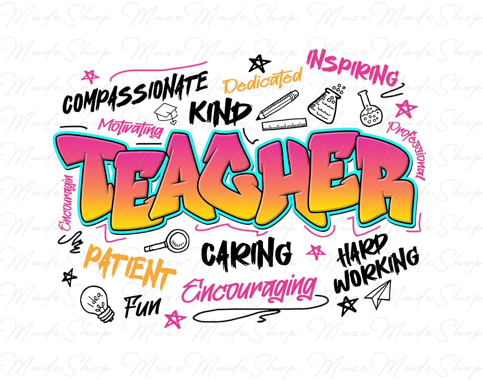 Teacher Graffiti Png, Teacher Life Png, Cool Teacher Png, Retro Teacher ...
