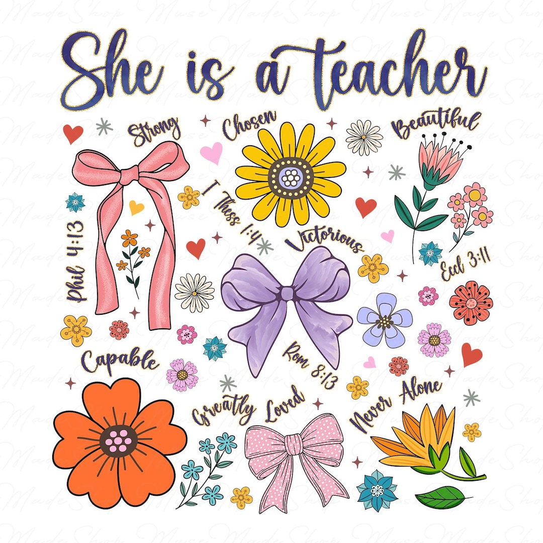 Teacher Boho Flowers Png, Teach Love Inspire Png, Floral She is Teacher ...