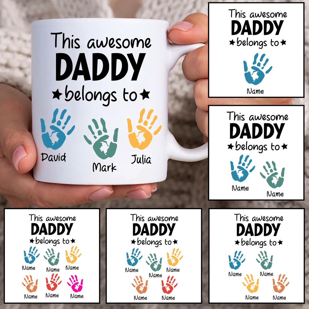 Best Dad 11oz Mug Wrap, Custom Dad Handprint up to 6 Kids 11oz Mug ...