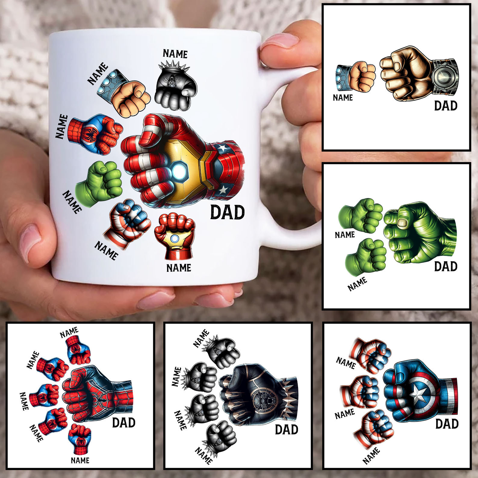Personalized Superhero Dad Fist Bump up to 6 Kids Mug Wrap, 11oz Mug ...