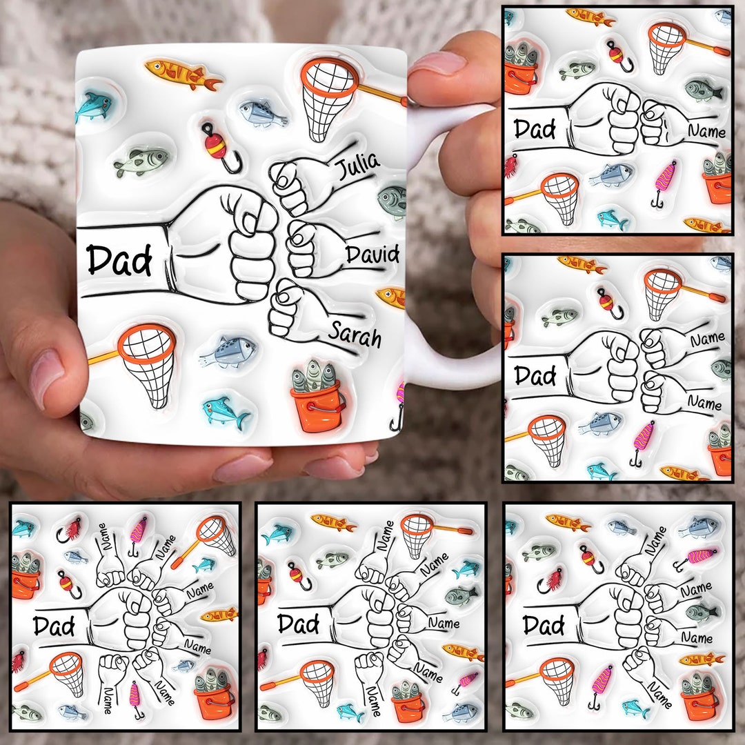 Fishing Dad 3D Inflated Mug Wrap, Custom Dad Fist Bump 11oz Mug ...
