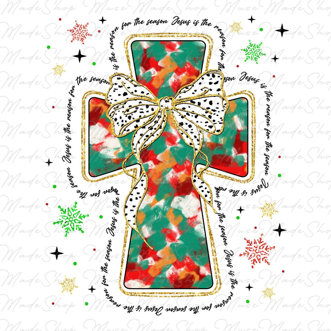 Colorful Coquette Glitter Jesus Cross Png, Bright Color Christmas ...