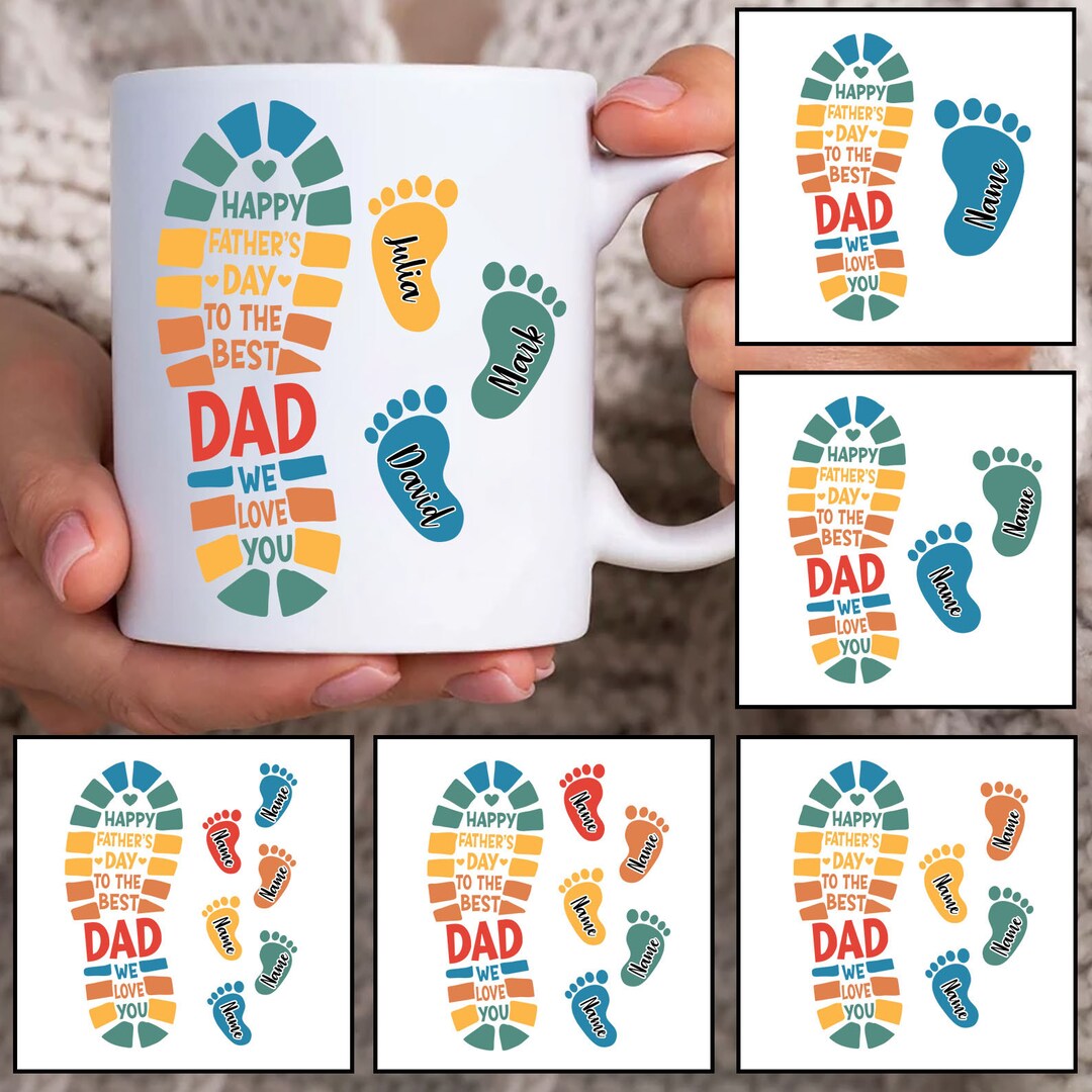Personalized Dad Mug Wrap, Custom Dad Footprint up to 6 Kids 11oz Mug ...