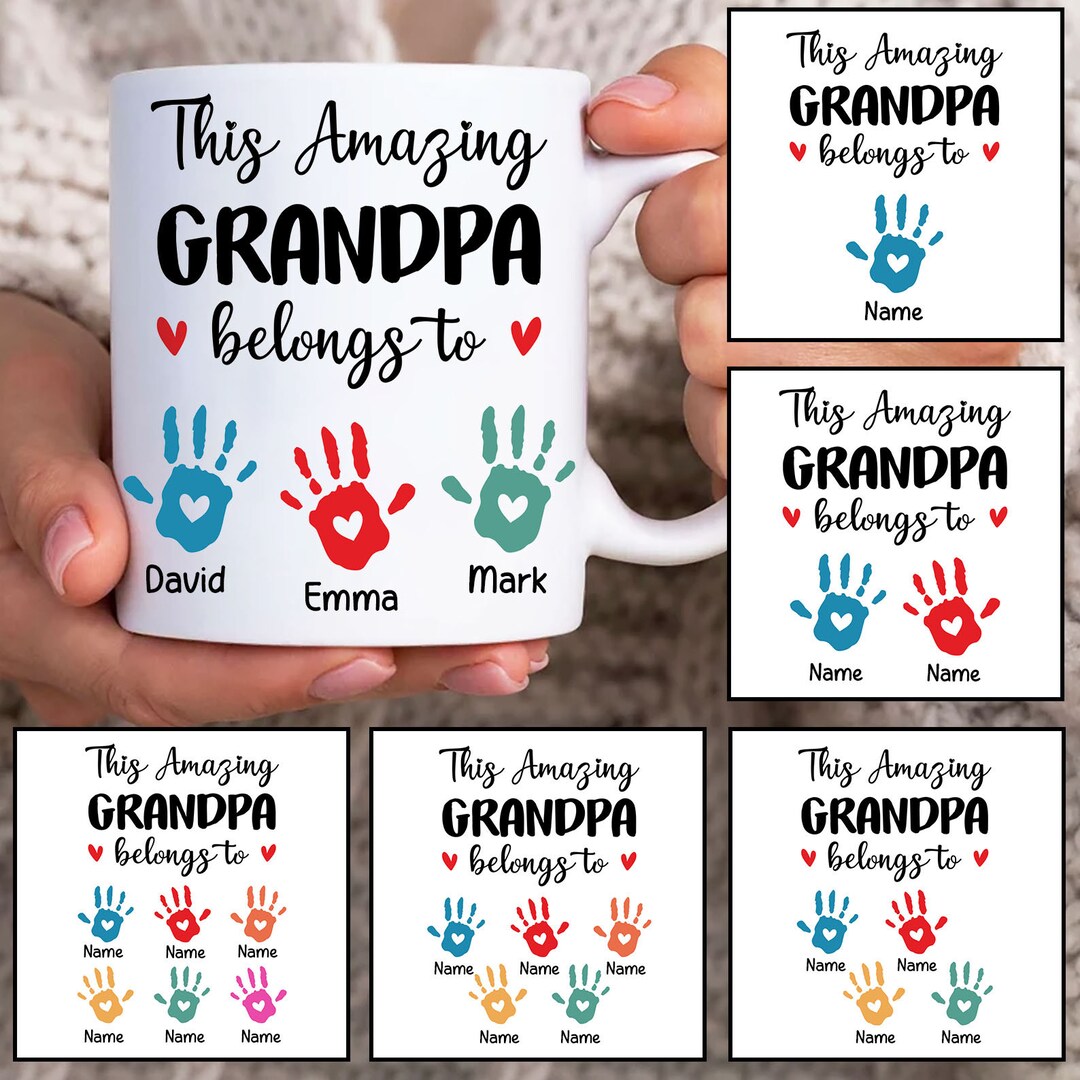 Amazing Grandpa Mug Wrap, Custom Grandpa Handprint up to 6 Kids 11oz ...