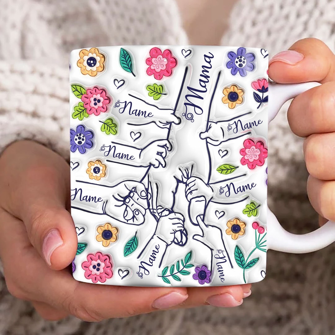 Custom 7 Kids Holding Mom‘s Hand 3D Inflated Mug Wrap, Mama 11oz Mug ...