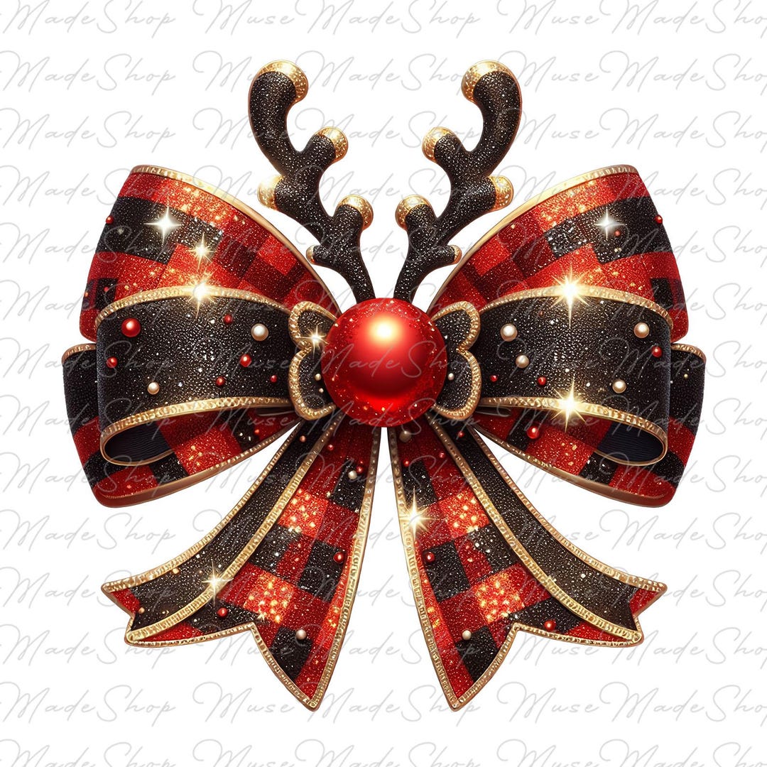 Christmas Coquette Bow Png, Coquette Christmas Png, Reindeer Bow Png ...