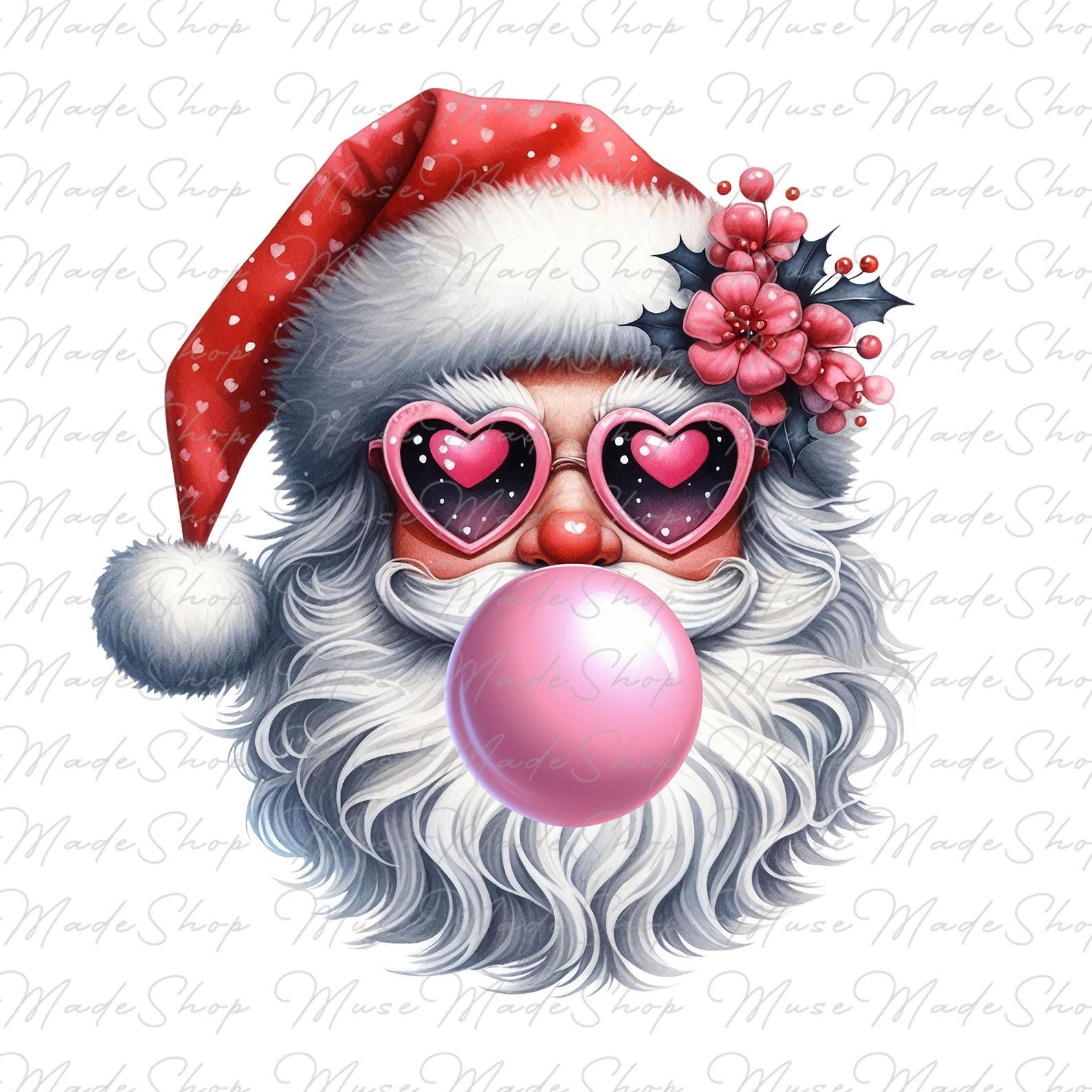 Christmas Santa Png, Retro Santa Christmas Blowing Bubble Png, Merry ...
