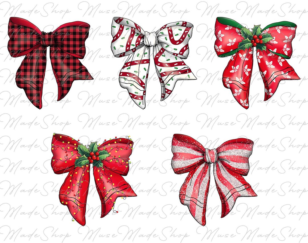 Bundle Christmas Coquette Bow Png, Coquette Christmas Png, Candy Cane ...