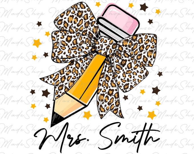 Custom Coquette Bow Pencil Png, First Day of School Png, Leoapard ...