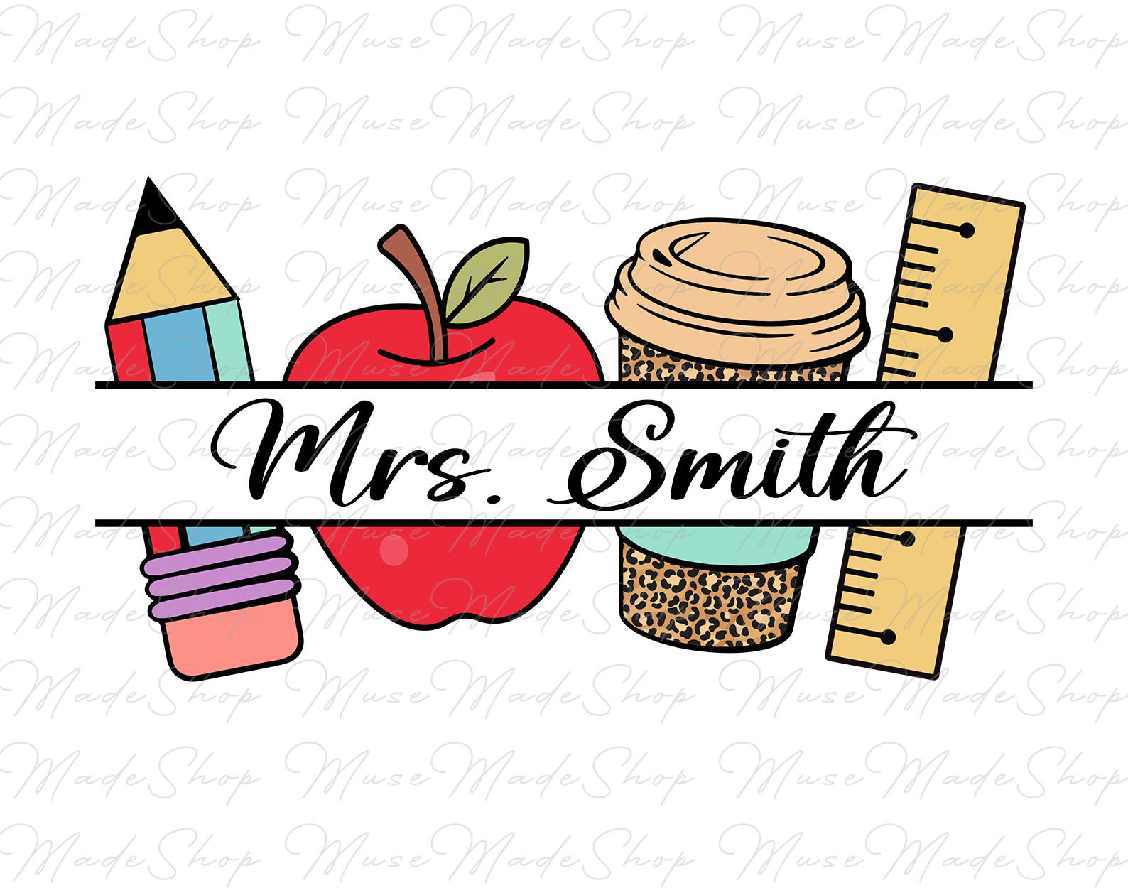 Custom Name Teacher Png, Teach Name Frame Png, Teacher Pencil Apple ...