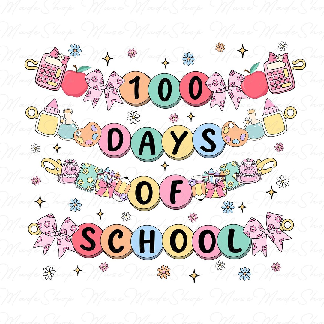 100 Days of School Coquette Bow Png, Happy 100 Days of School Png, 100 ...