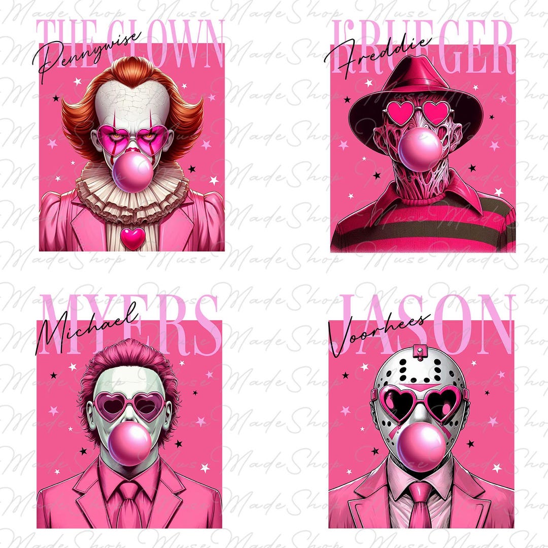 Pack 4 Pink Halloween Png, Horror Halloween Png, Pink Horror Characters ...