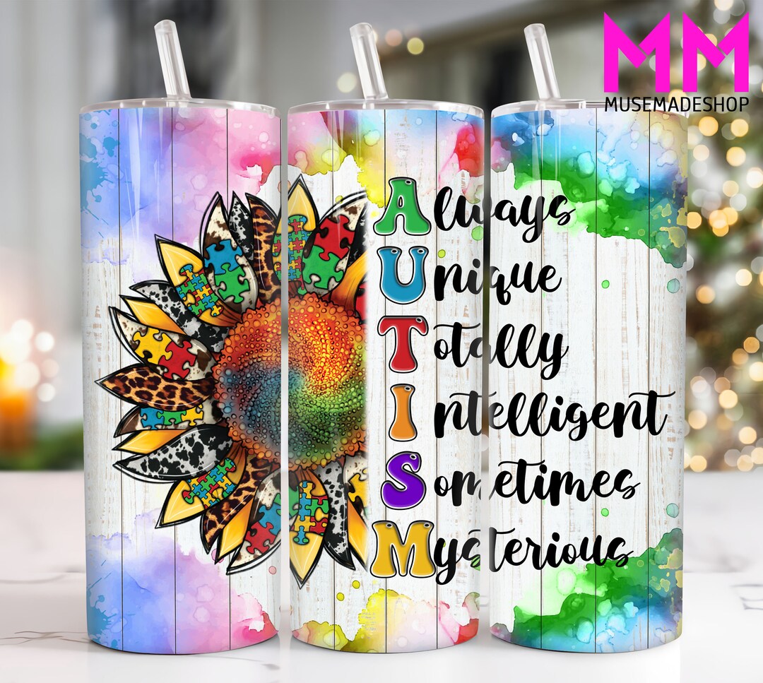 Autism Sunflower 20 Oz Skinny Tumbler Png, Autism Mom 20oz Tumbler Png ...